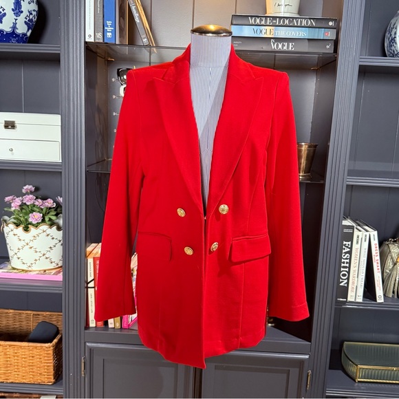 Chico's | Jackets & Coats | Chicos Red Ponte Blazer | Poshmark